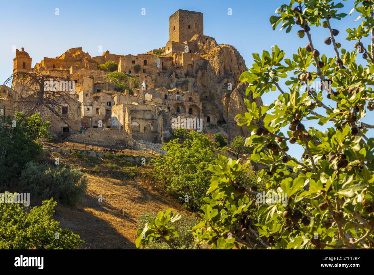 A picturesque view of the abandoned, old mountain town of Craco, built ...