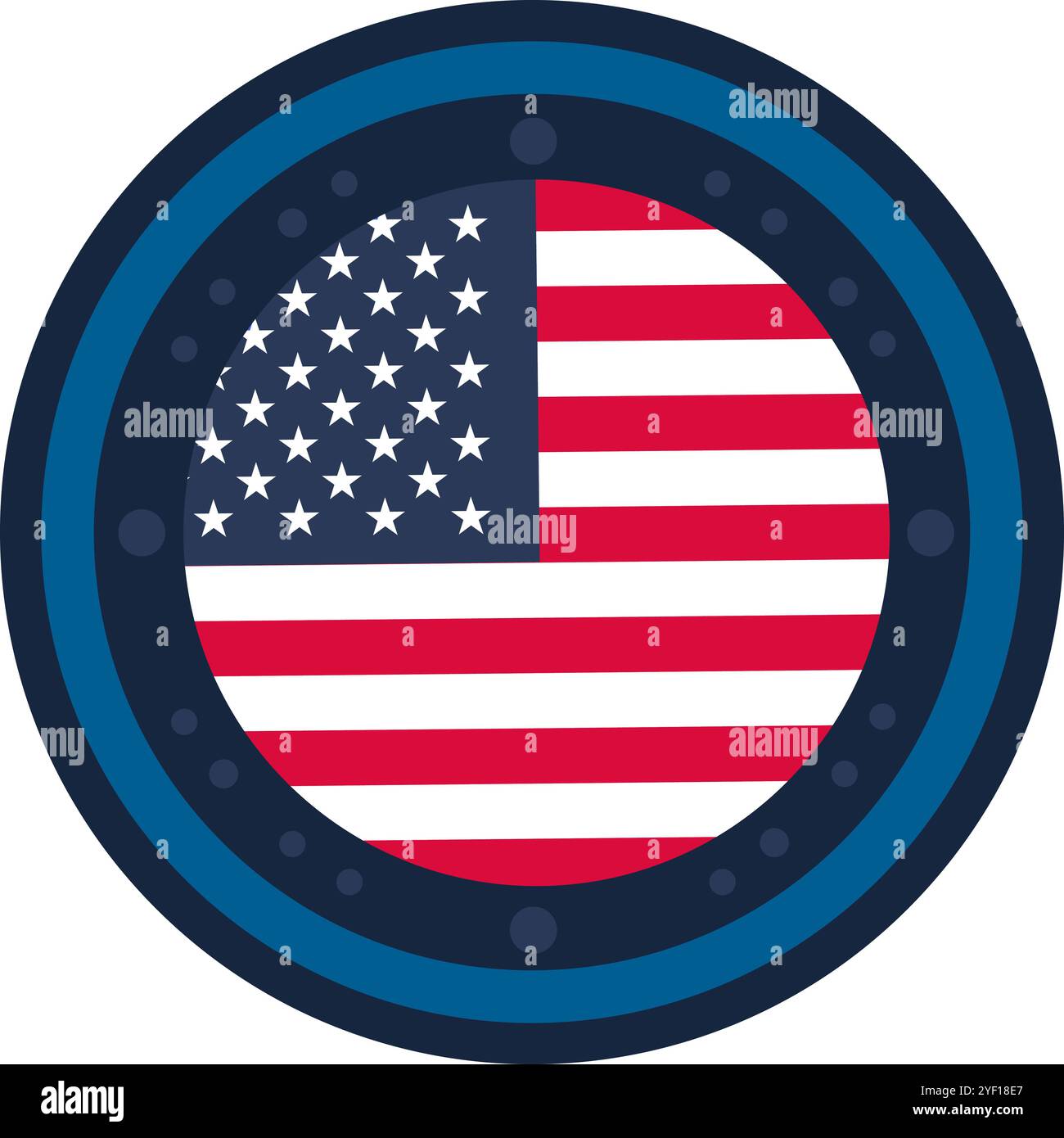 Vector illustration of round element of the USA flag in frame ...