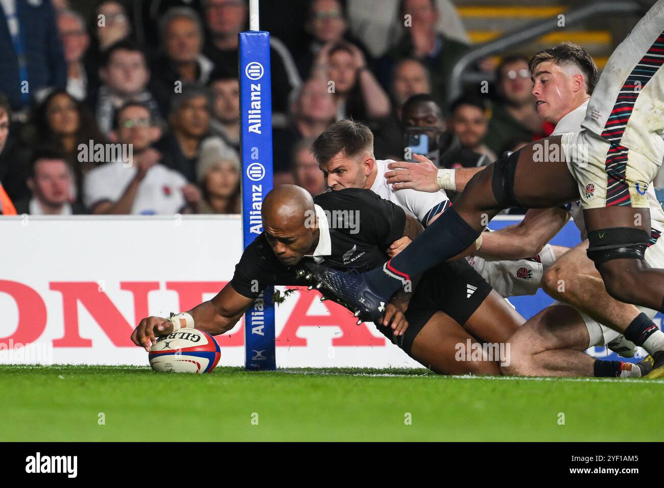 Mark Tele’a of New Zealand goes over for a try during the Autumn ...