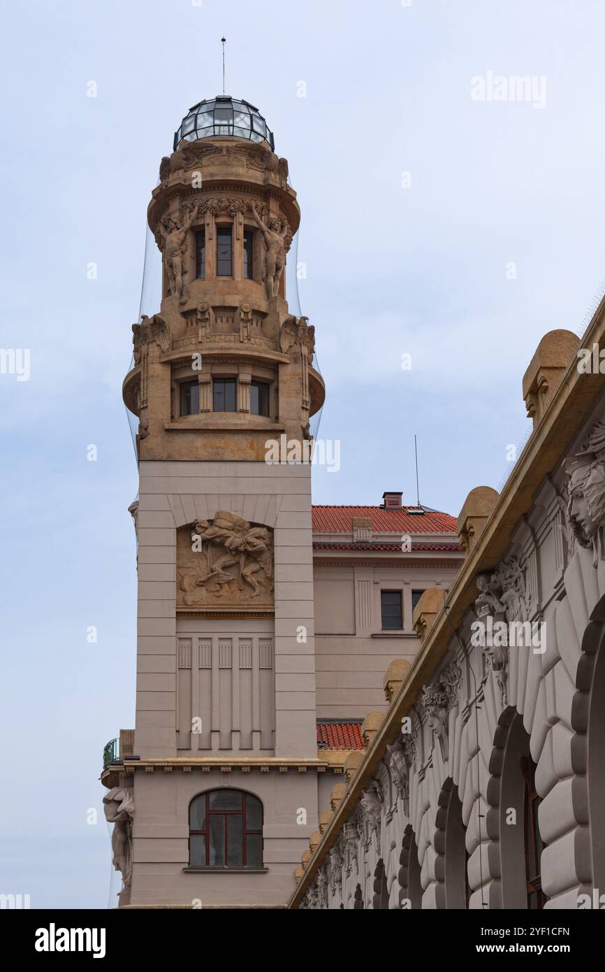 The iconic tower from Prague main train station, the largest Art ...