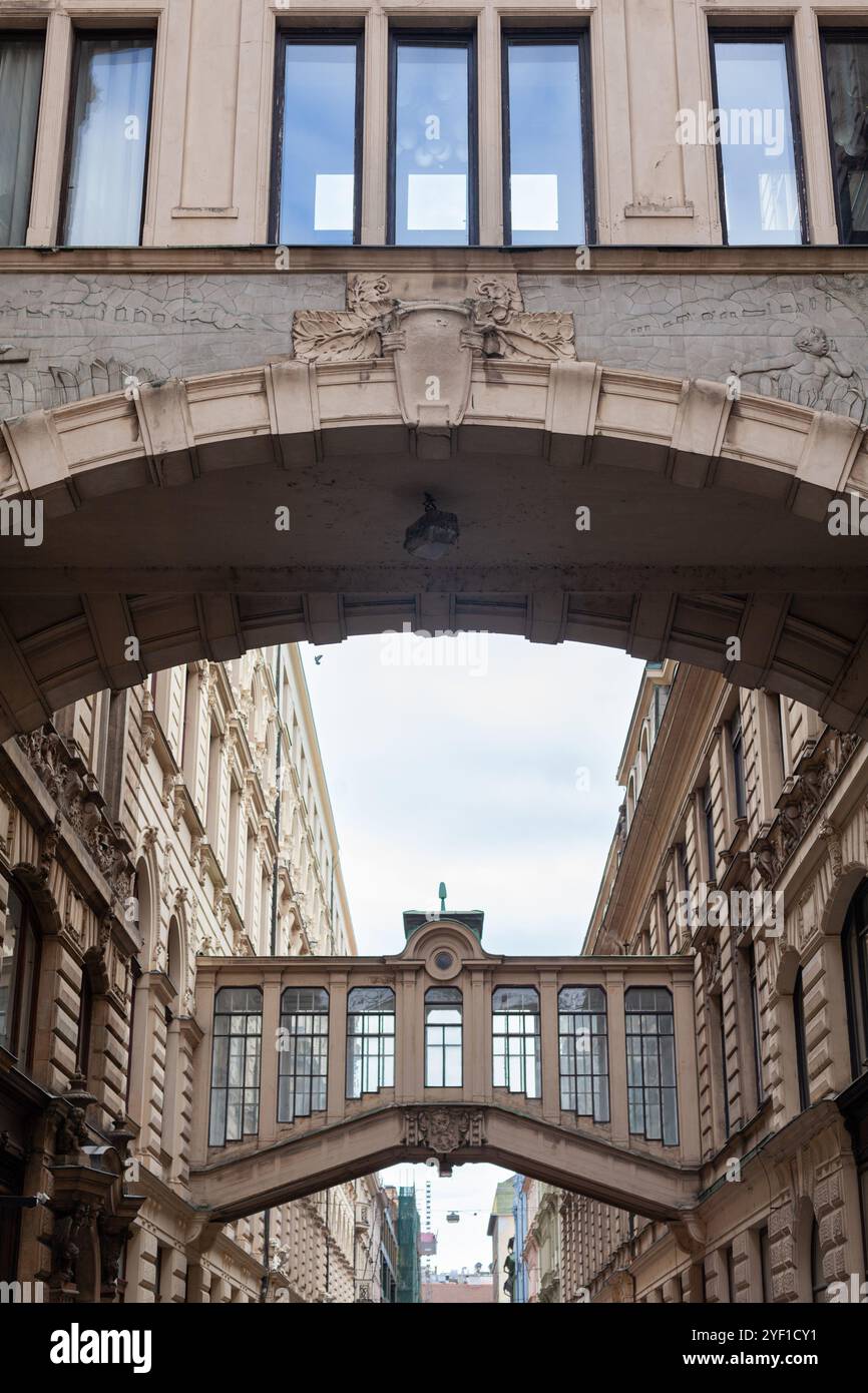 Iconic footbridges crossing over Nekázanka Street and designed by Czech ...