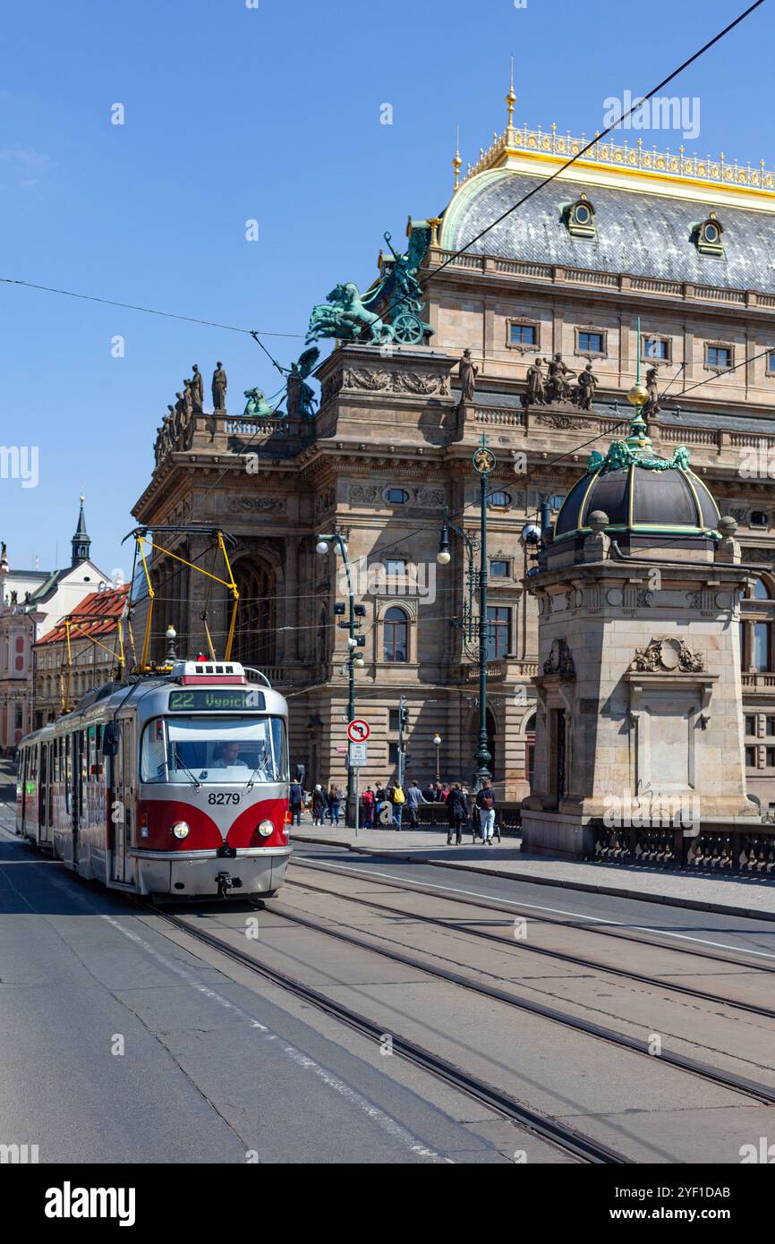 Iconic tramway in front of the Neo-renaissance façade of the National ...