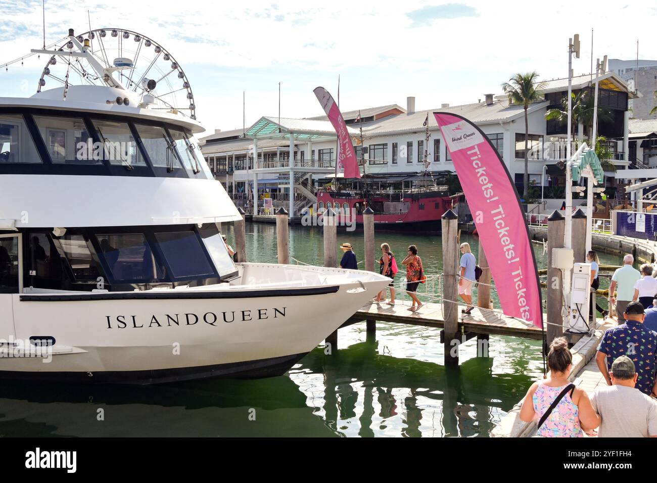 Miami, Florida, USA - 3 December 2023: People boarding the Island Queen ...