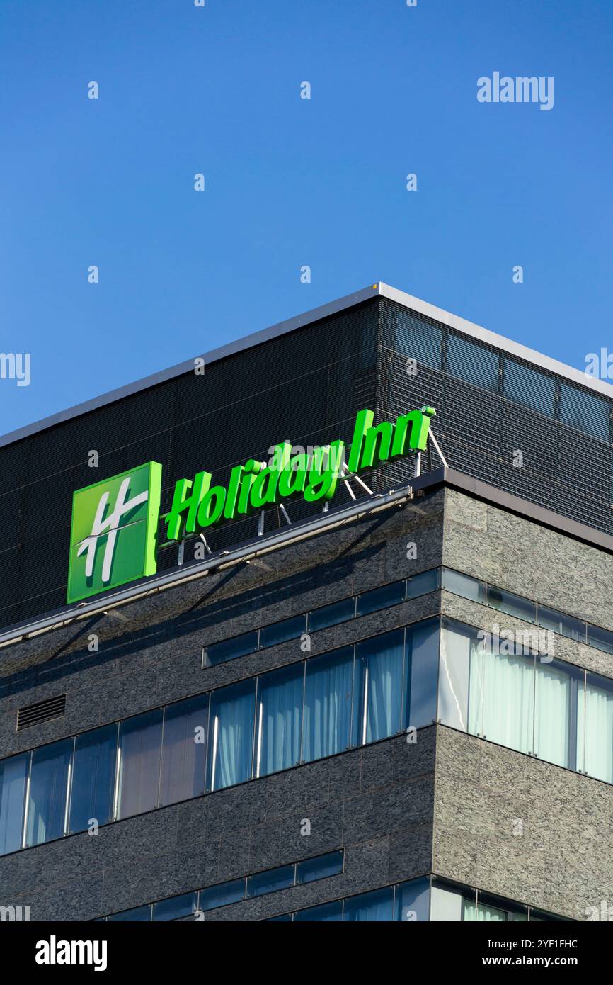 Holiday inn chain hotel logo on building on July 7, 2024 in Helsinki ...