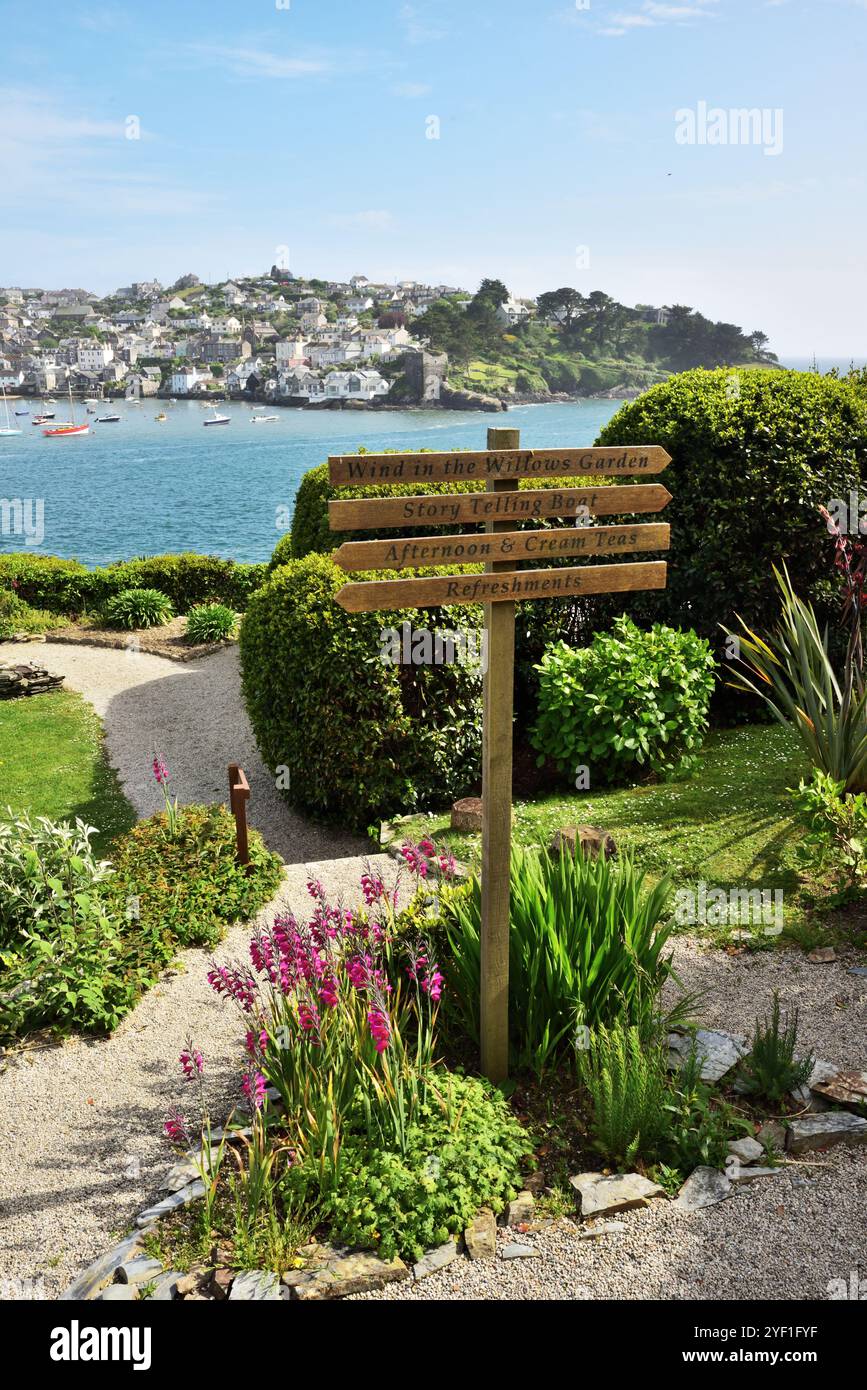 Direction sign in gardens below the Esplanade, Fowey, Cornwall Stock ...