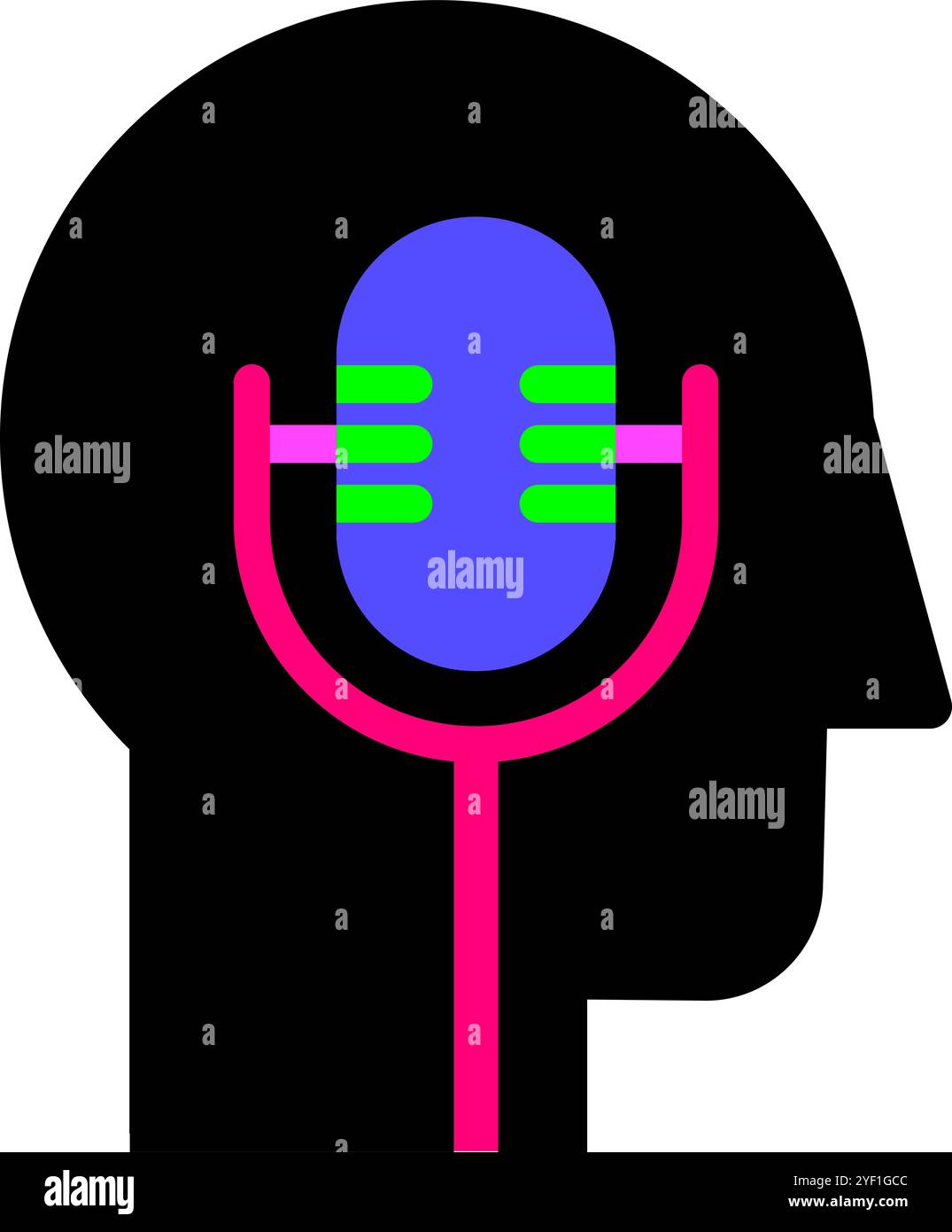 Vector neon illustration of a human profile with a microphone in a flat ...