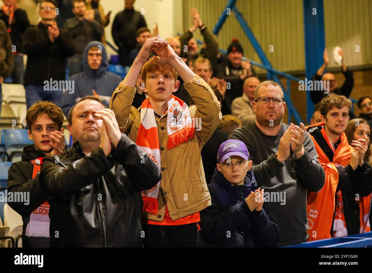 Gillingham, UK. 02nd Nov, 2024. Blackpool fans celebrate the teams win ...