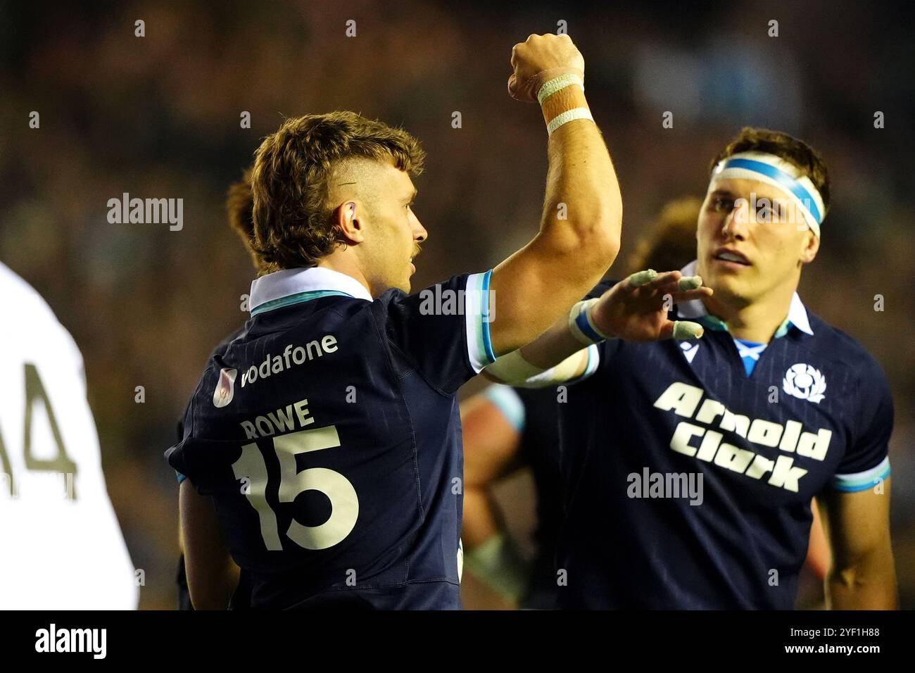 Scotland's Kyle Rowe celebrates scoring his side's first try of the ...