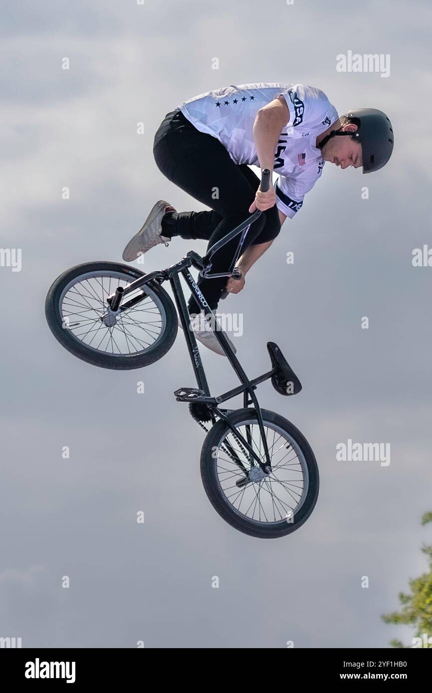 Justin Dowell (USA) competes in the Cycling BMX Freestyle Men's Park ...