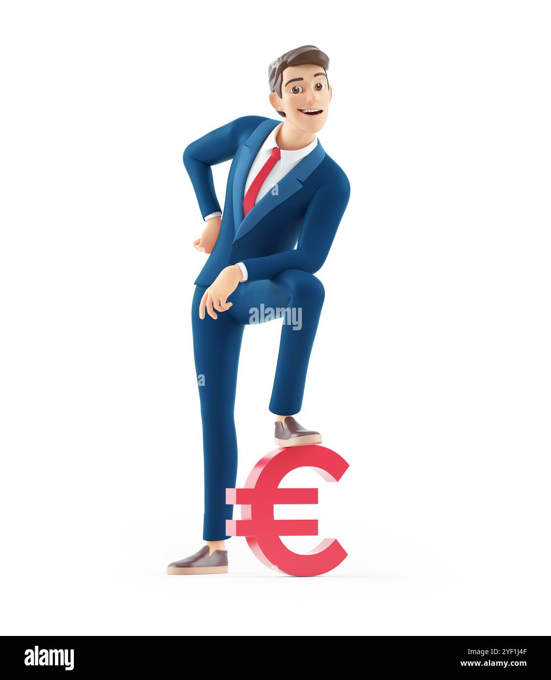 3d cartoon businessman foot on euro sign, illustration isolated on ...
