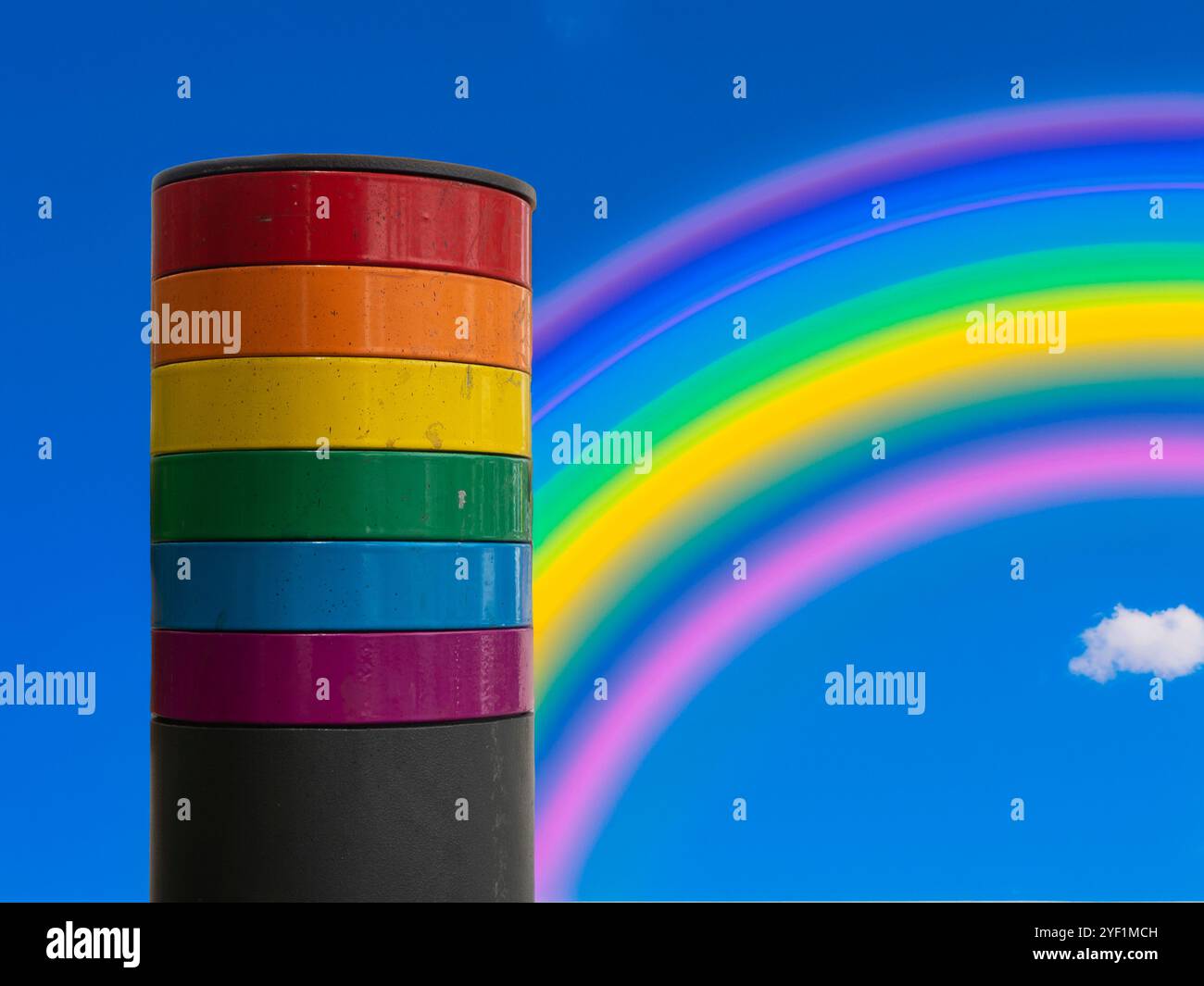 Column with colors of the LGTBI flag and rainbow background Stock Photo ...