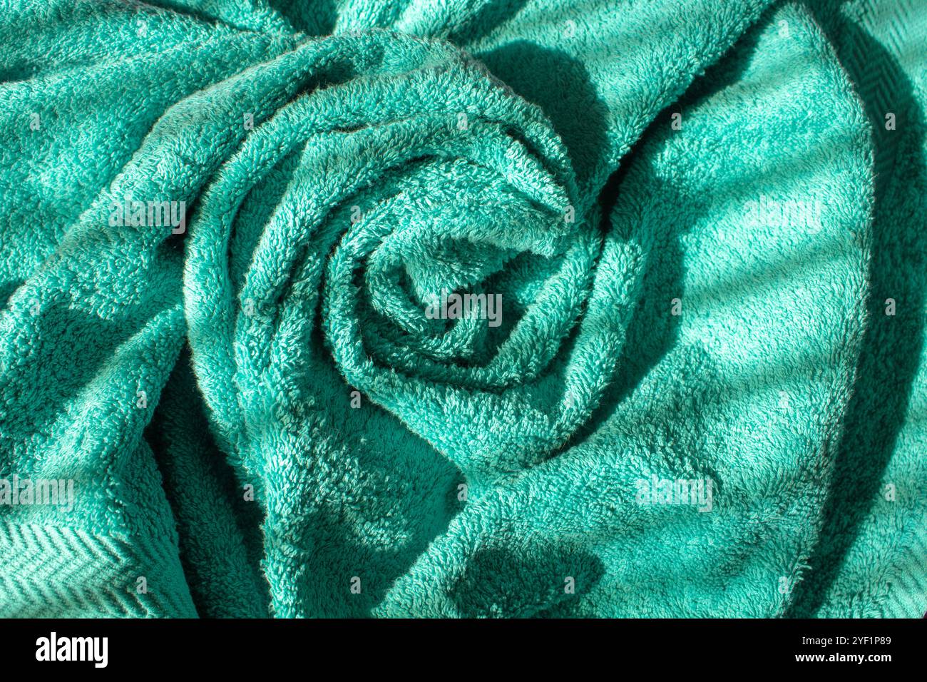 Terry cloth texture turquoise blue sustainable fashion background Stock ...