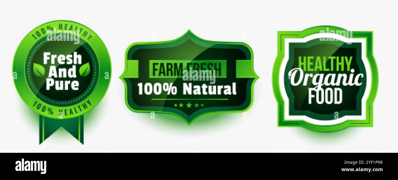 set of healthy organic pure food labels or stickers Stock Vector Image ...