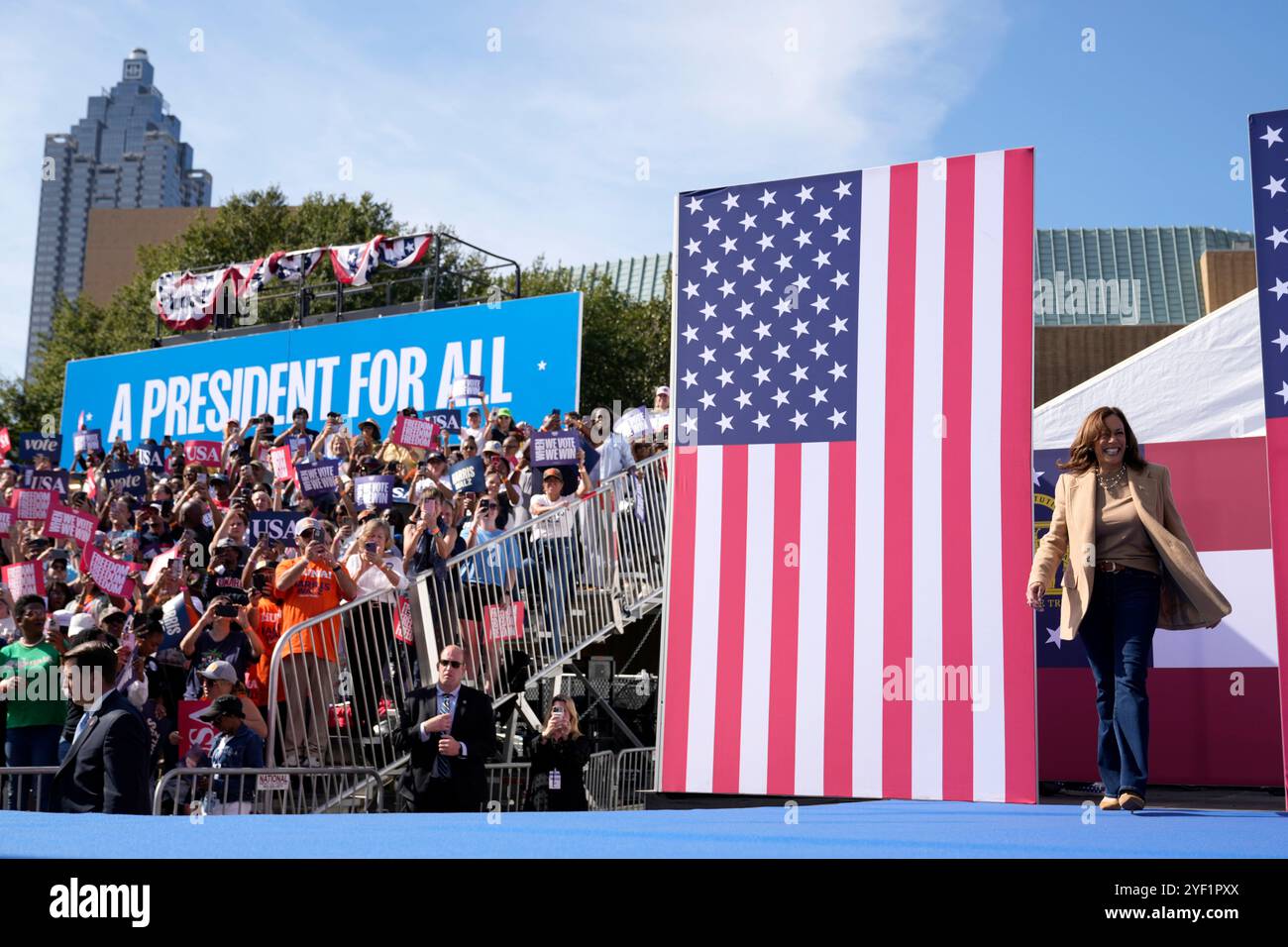 Democratic presidential nominee Vice President Kamala Harris arrives to ...