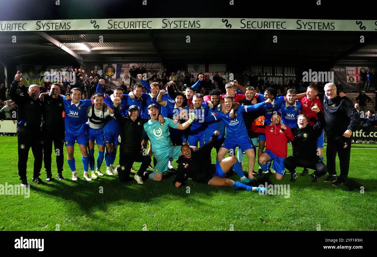 Gainsborough Trinity celebrate their victory after the Emirates FA Cup ...
