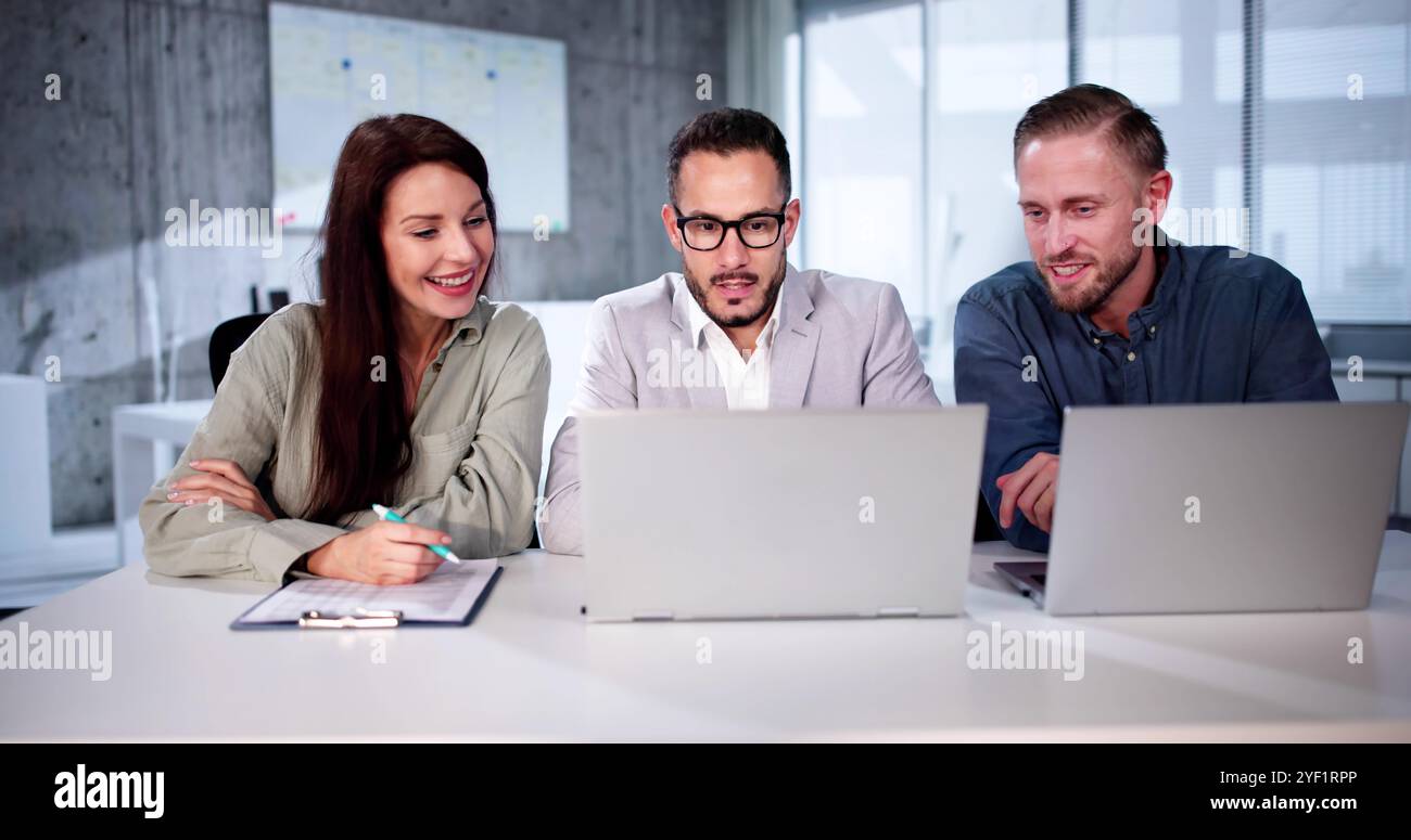 Busy Business People With Laptop. Meet Colleagues In Office Stock Photo ...