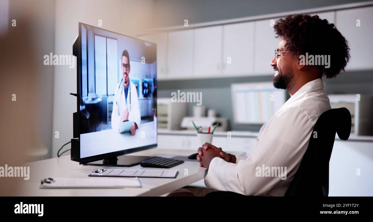 Medical Doctor Using Online Elearning Video Conference Technology Stock ...