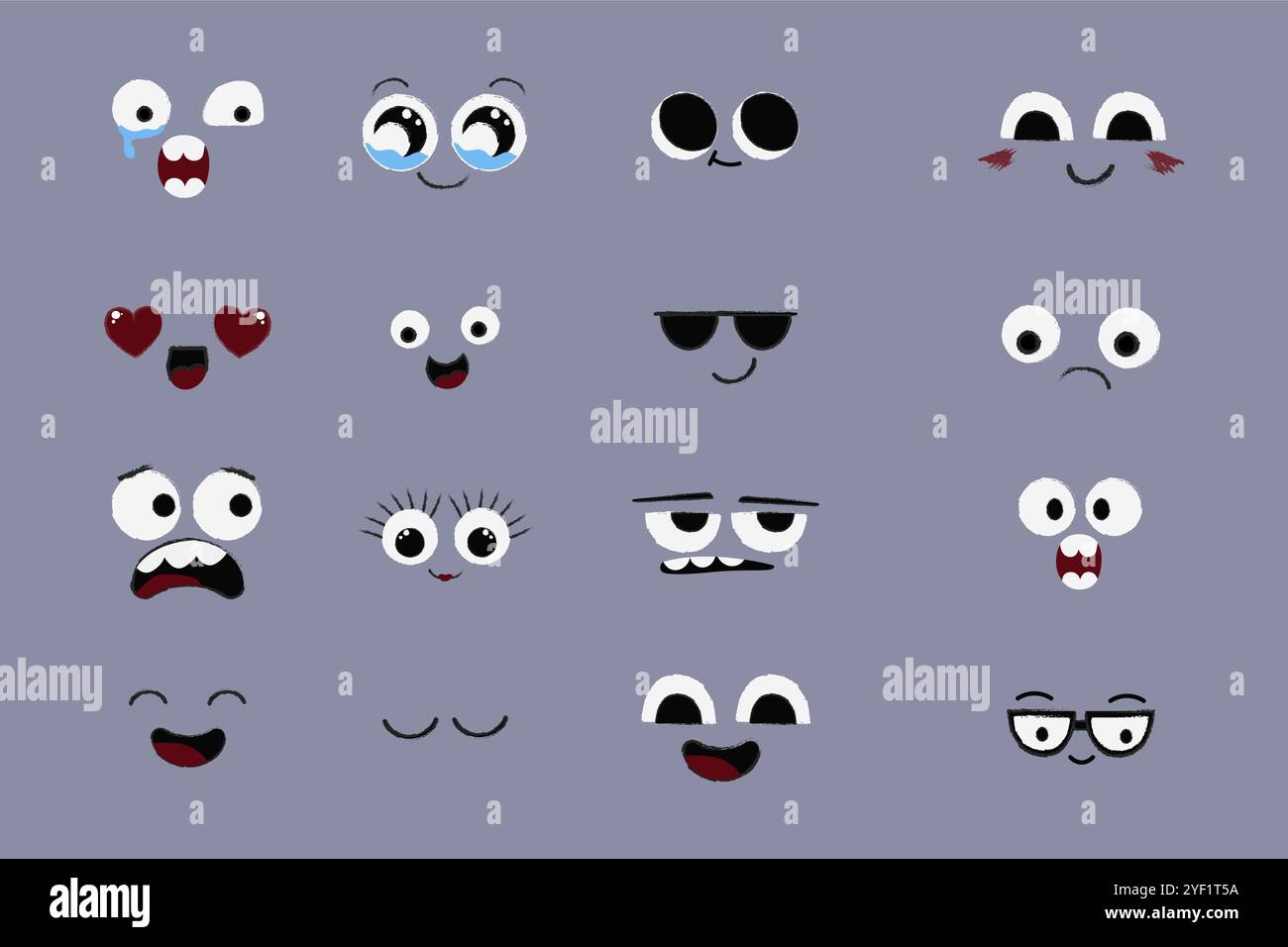 Face emotions, comic expressions, cute crazy eyes collection isolated ...