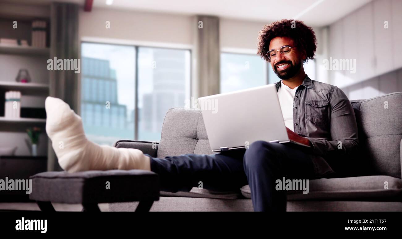Injured Man With Broken Leg In Cast Stock Photo - Alamy