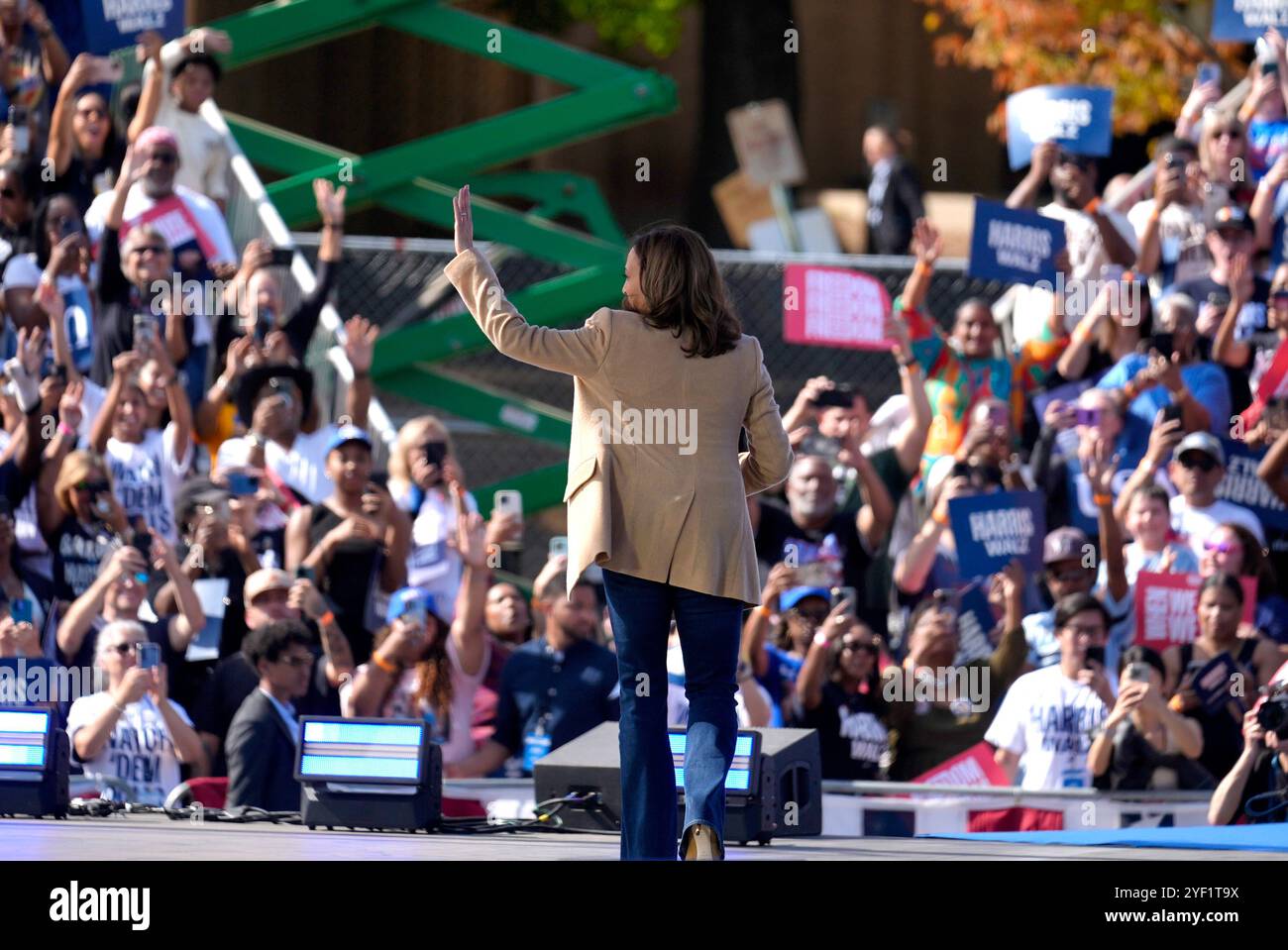 Democratic presidential nominee Vice President Kamala Harris departs ...