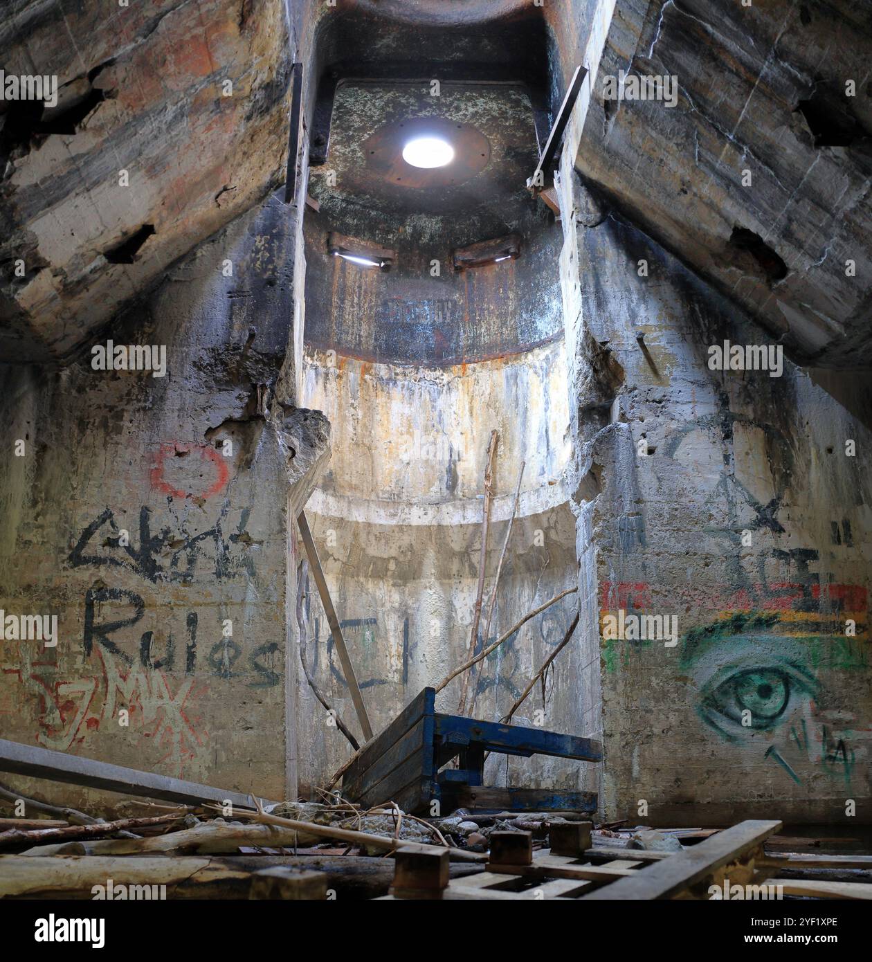 The panoramic view inside abandoned WW2 bunker built on Baltic Sea ...