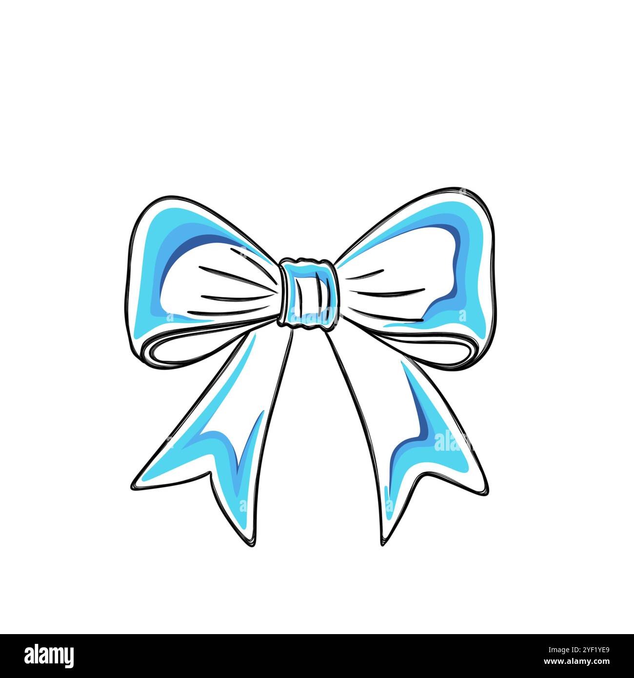 Beautiful festive blue bow with ribbons - line art illustration Stock ...
