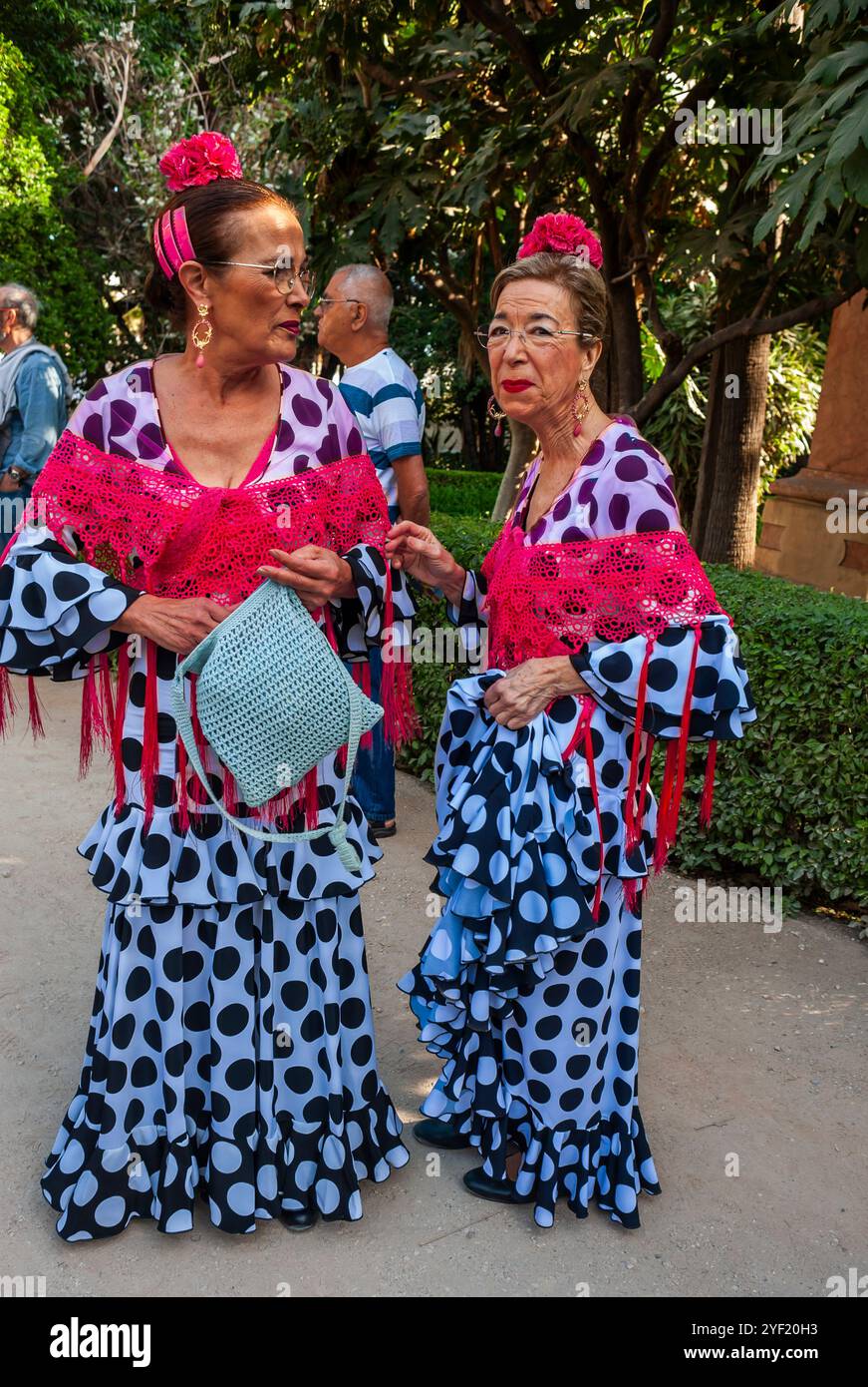 Malaga, Spain, Group People, Senior Spanish Women in Traditional ...