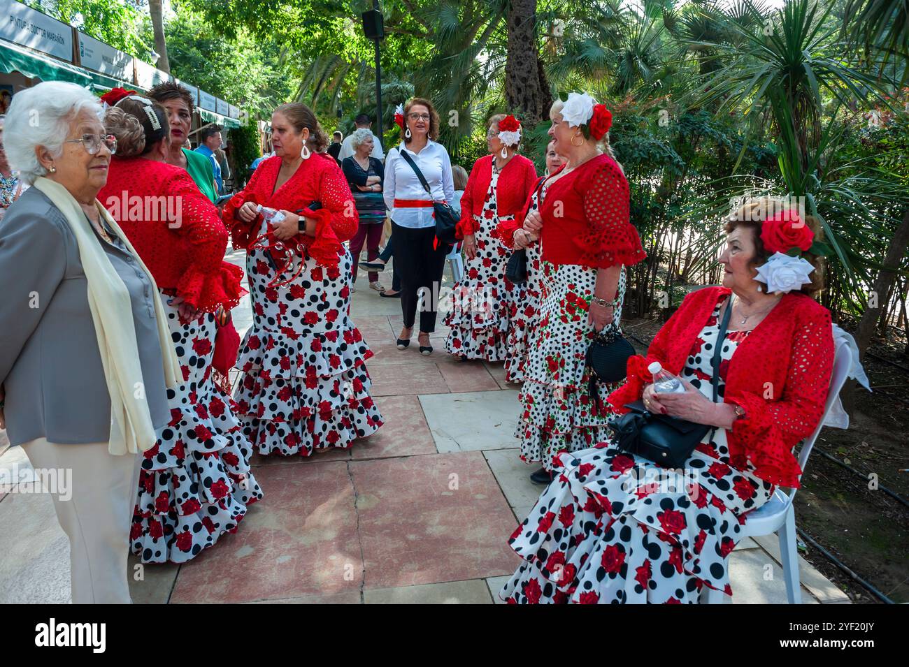 Malaga, Spain, Group People, Senior Spanish Women in Traditional ...