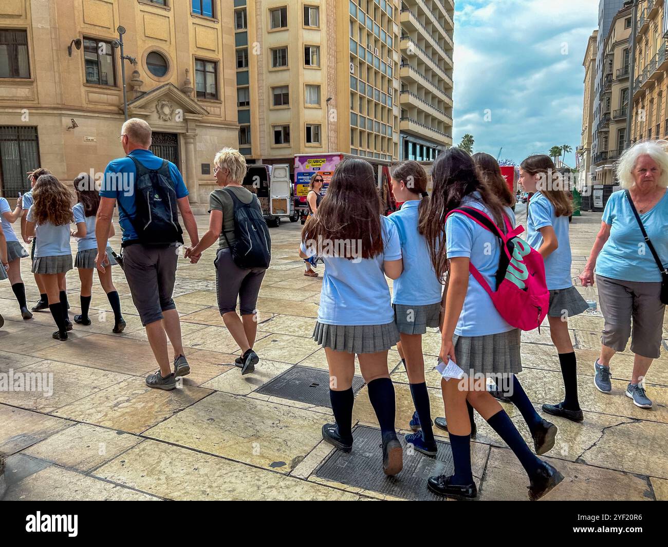 Malaga, Spain, Crowd of Young People, Teenager Girls in School Uniforms ...