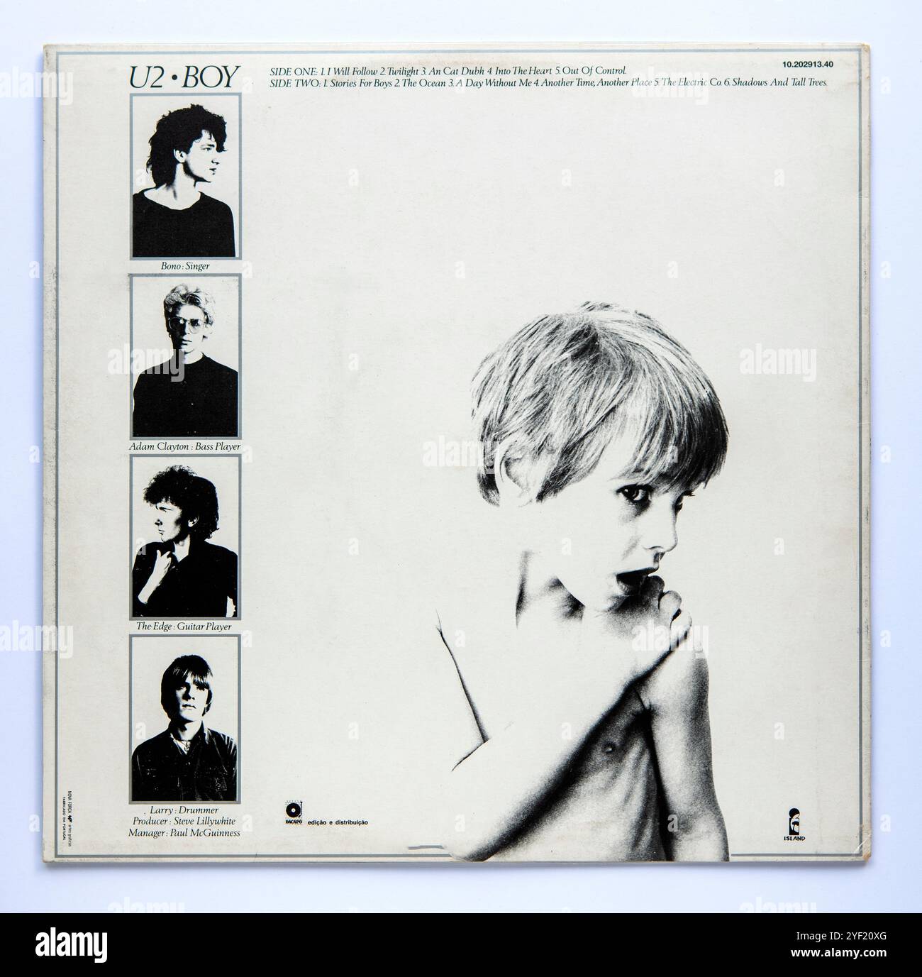 Back cover of Boy, the debut studio album by Irish rock band U2, which was released in 1980 ...