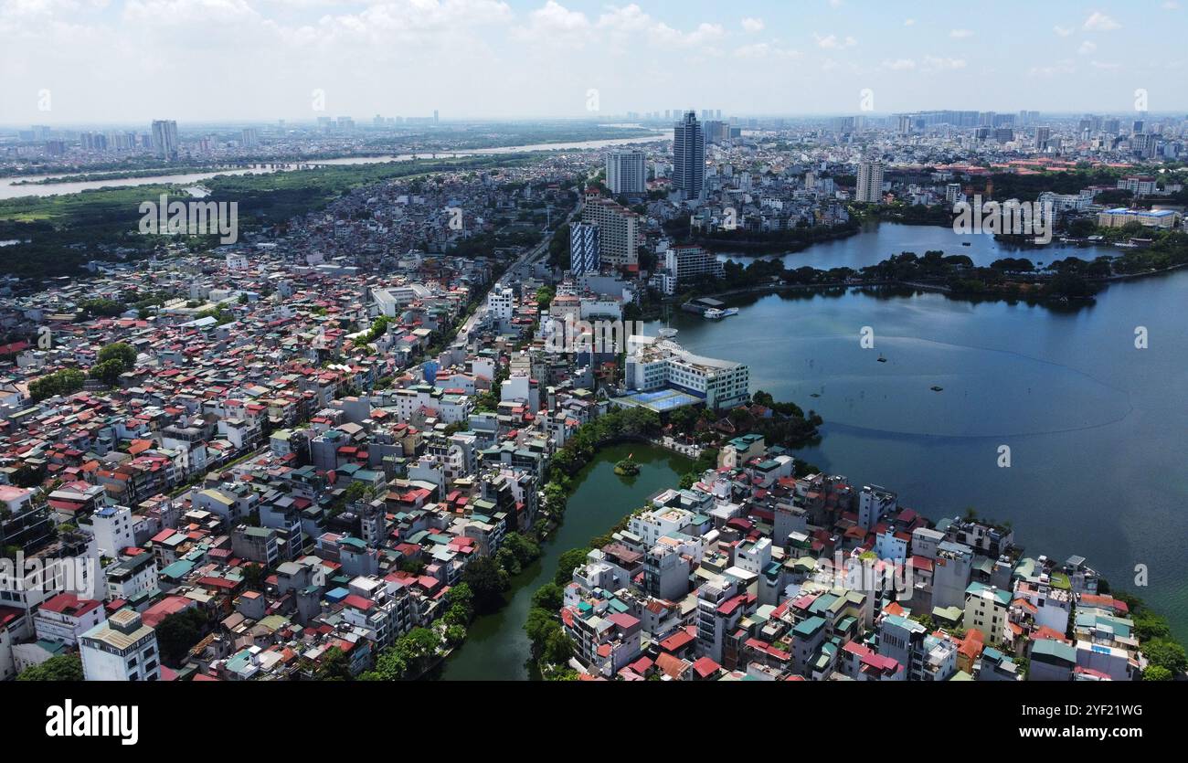 Hanoi, Vietnam - July 16, 2023: Aerial panoramic view of the West Lake ...