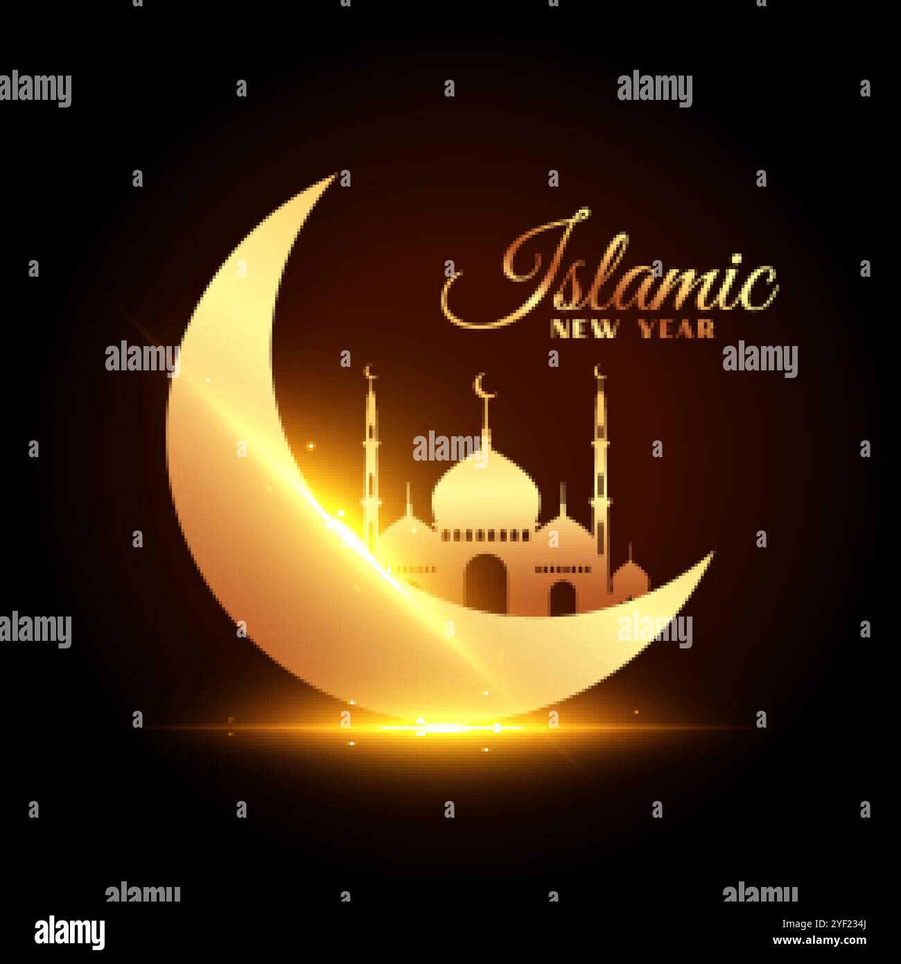 islamic new year beautiful moon and mosque design Stock Vector Image ...