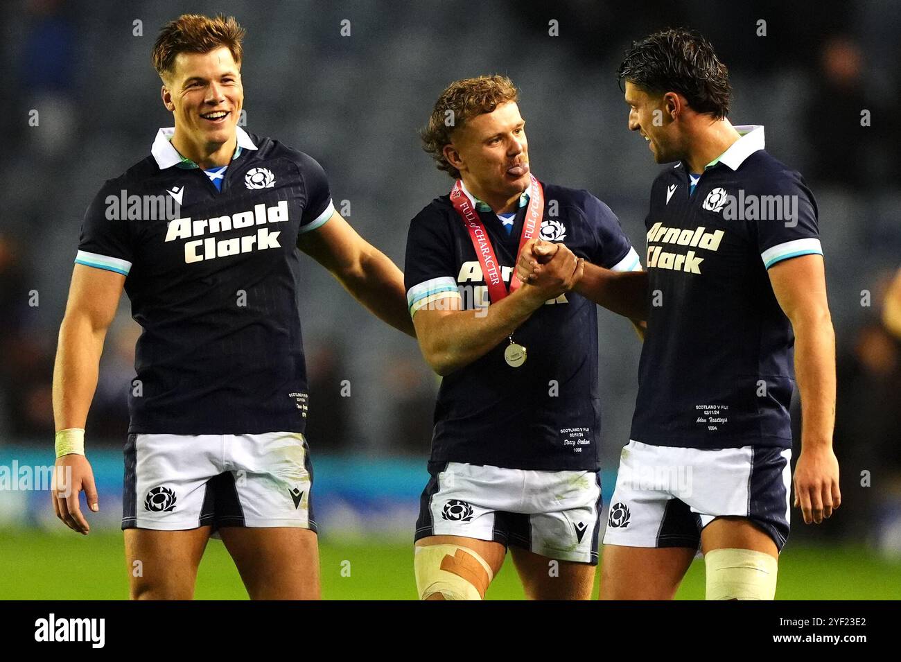Scotland's Darcy Graham (centre) celebrates with Huw Jones (left) and ...