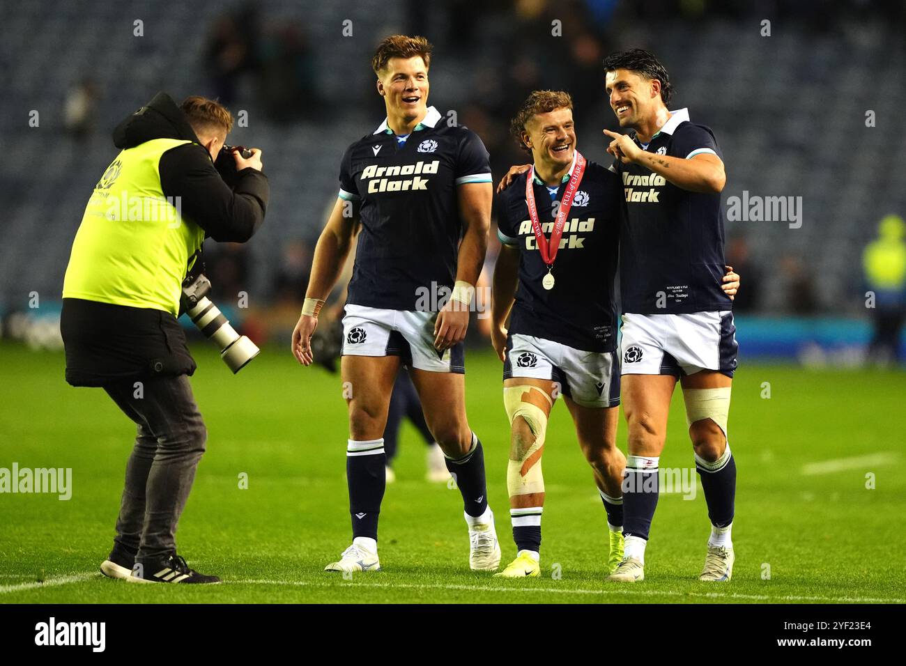 Scotland's Darcy Graham (centre) celebrates with Huw Jones (left) and ...