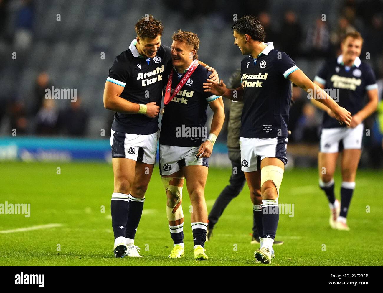 Scotland's Darcy Graham (centre) celebrates with Huw Jones (left) and ...