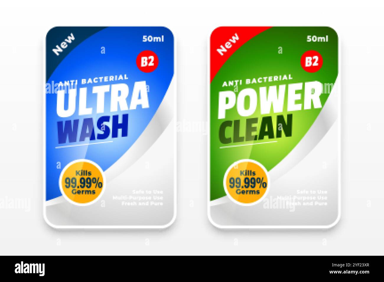disinfectant and cleaner two labels template design concept Stock ...