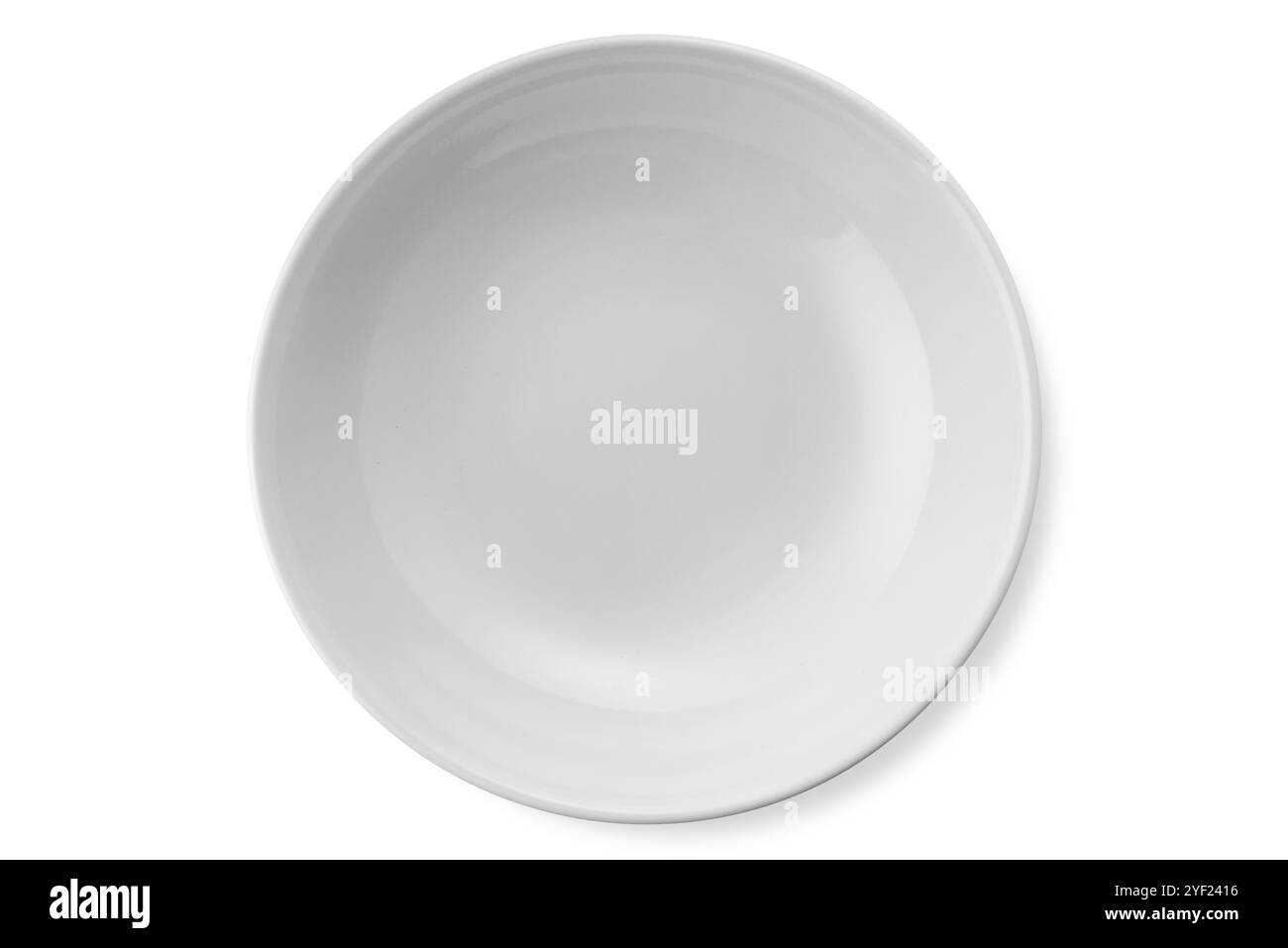White ceramic plate in top view, seen in plan, isolated on white with ...