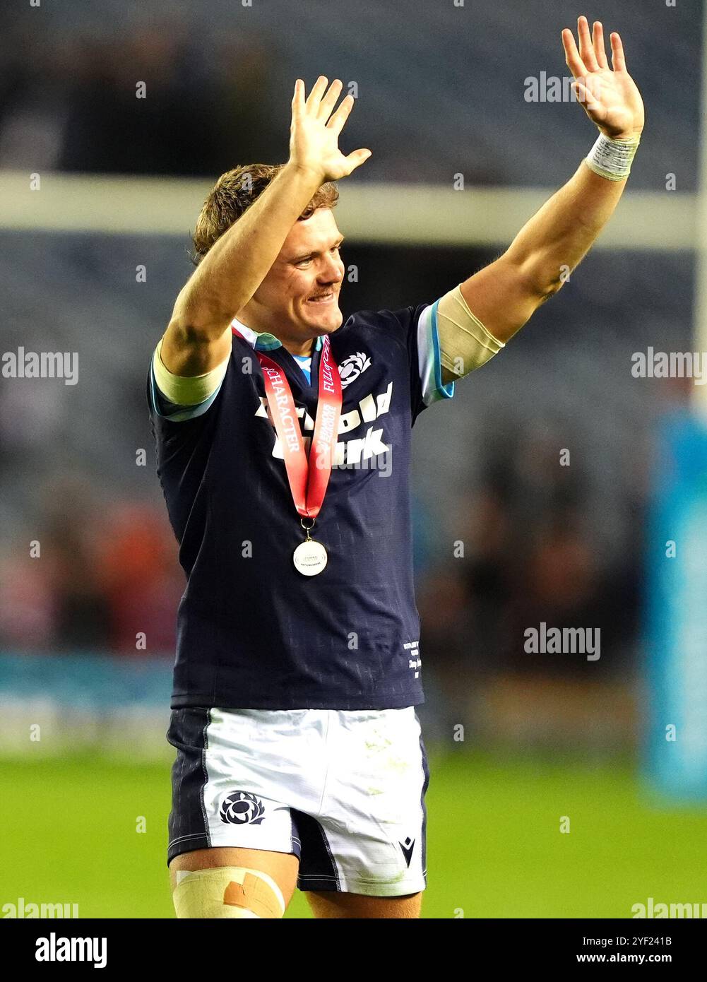 Scotland's Darcy Graham, wearing the man of the match medal ...