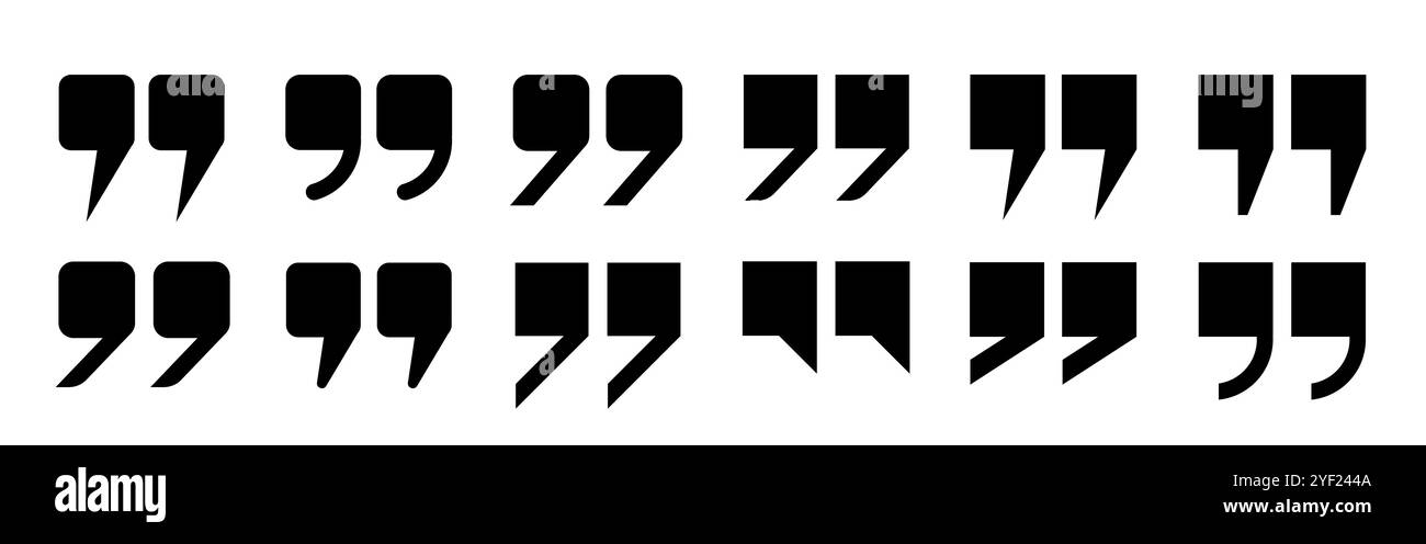 A set of black quotation mark icons on a white background. Quotes ...
