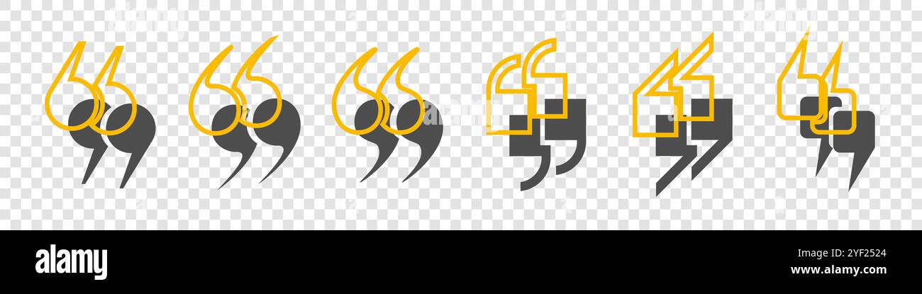 A set of icons with quotation marks and commas on a transparent ...
