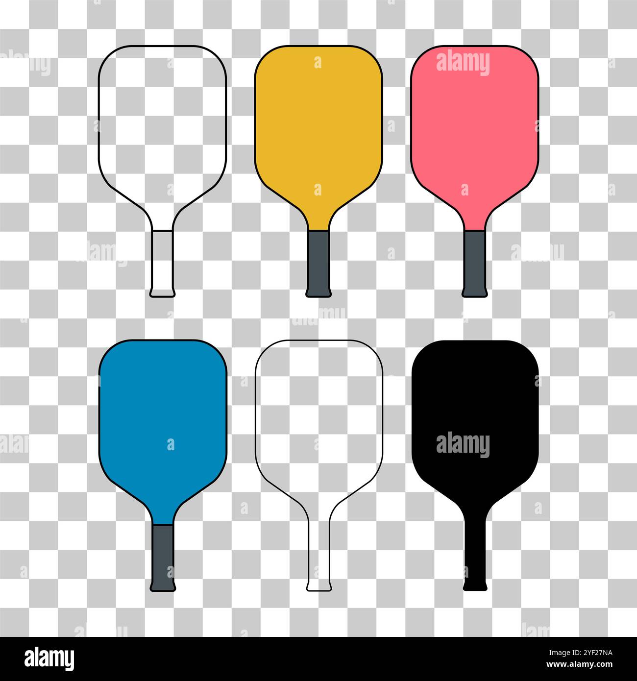 Set of Pickleball racket sport, indoor paddle icon, web flat symbol ...