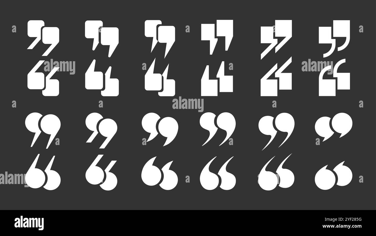 A set of icons with quotation marks, commas on a dark background. The ...