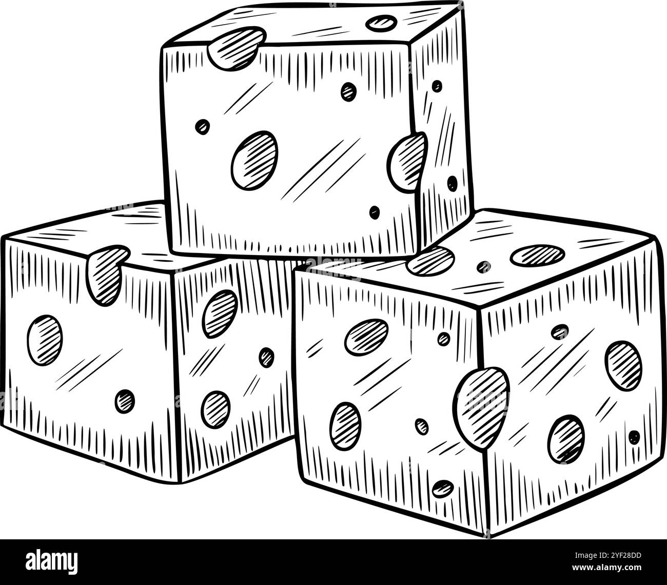 Cheese cubes vector illustration. Outline Drawing of dairy product ...