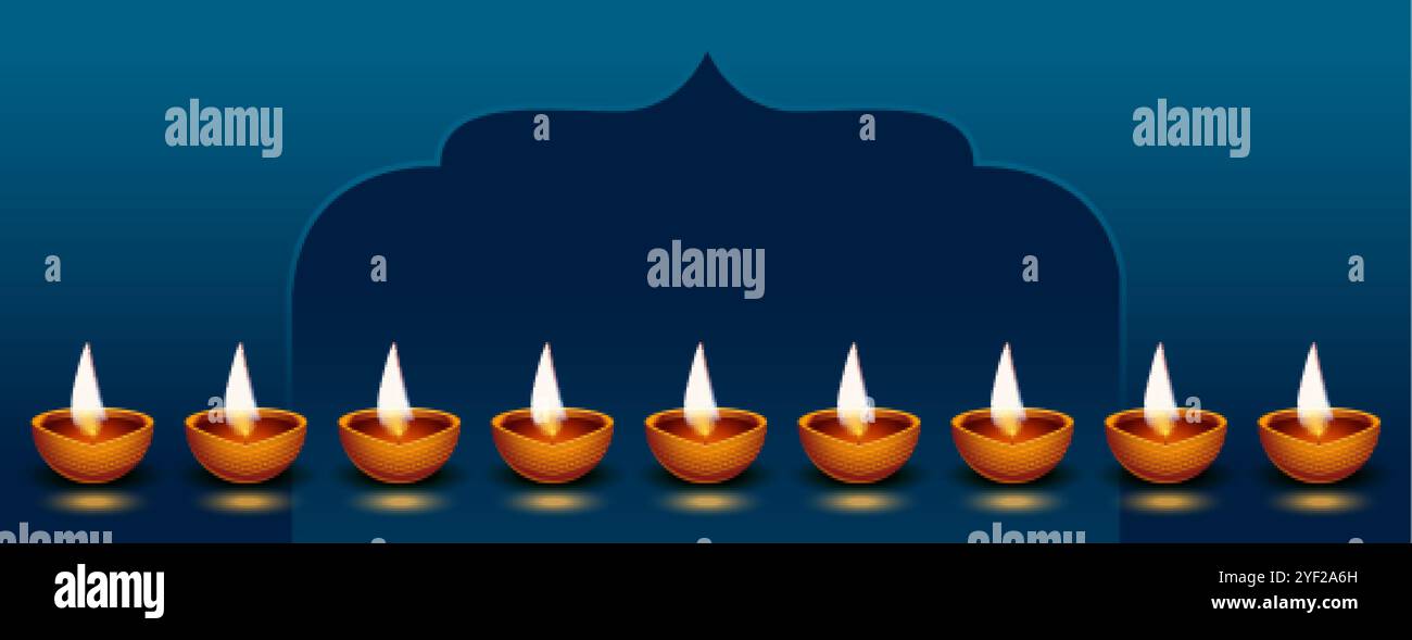 happy diwali banner with many diya decoration Stock Vector Image & Art ...