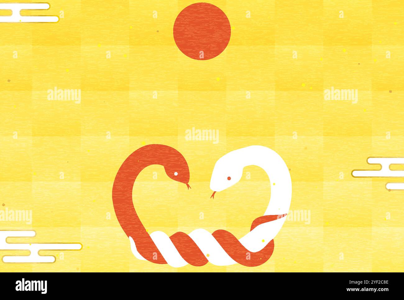 New Year's card for the year of the snake in 2025, tied red and white ...