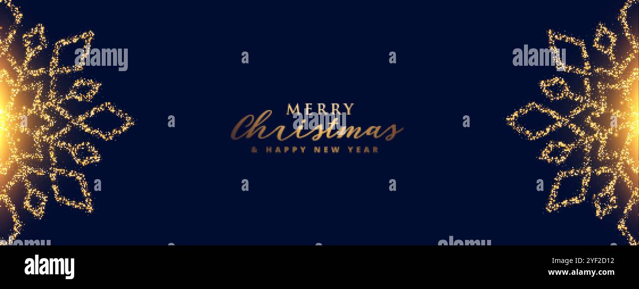 merry christmas sparkles golden snowflakes banner design Stock Vector ...