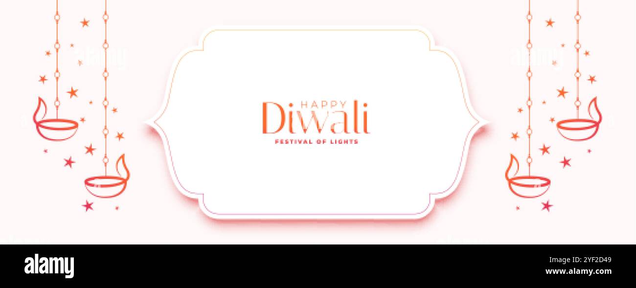 happy diwali white banner with diya and stars Stock Vector Image & Art ...