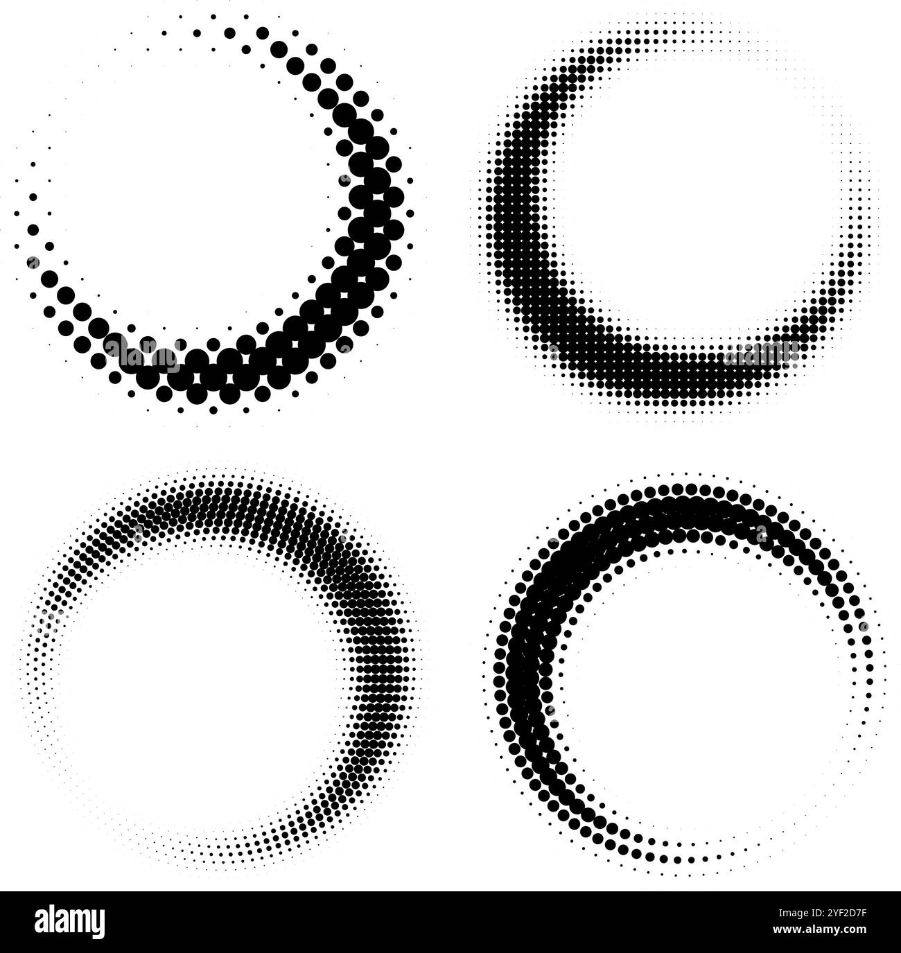 Various styles of circular patterns created with black and white dot ...