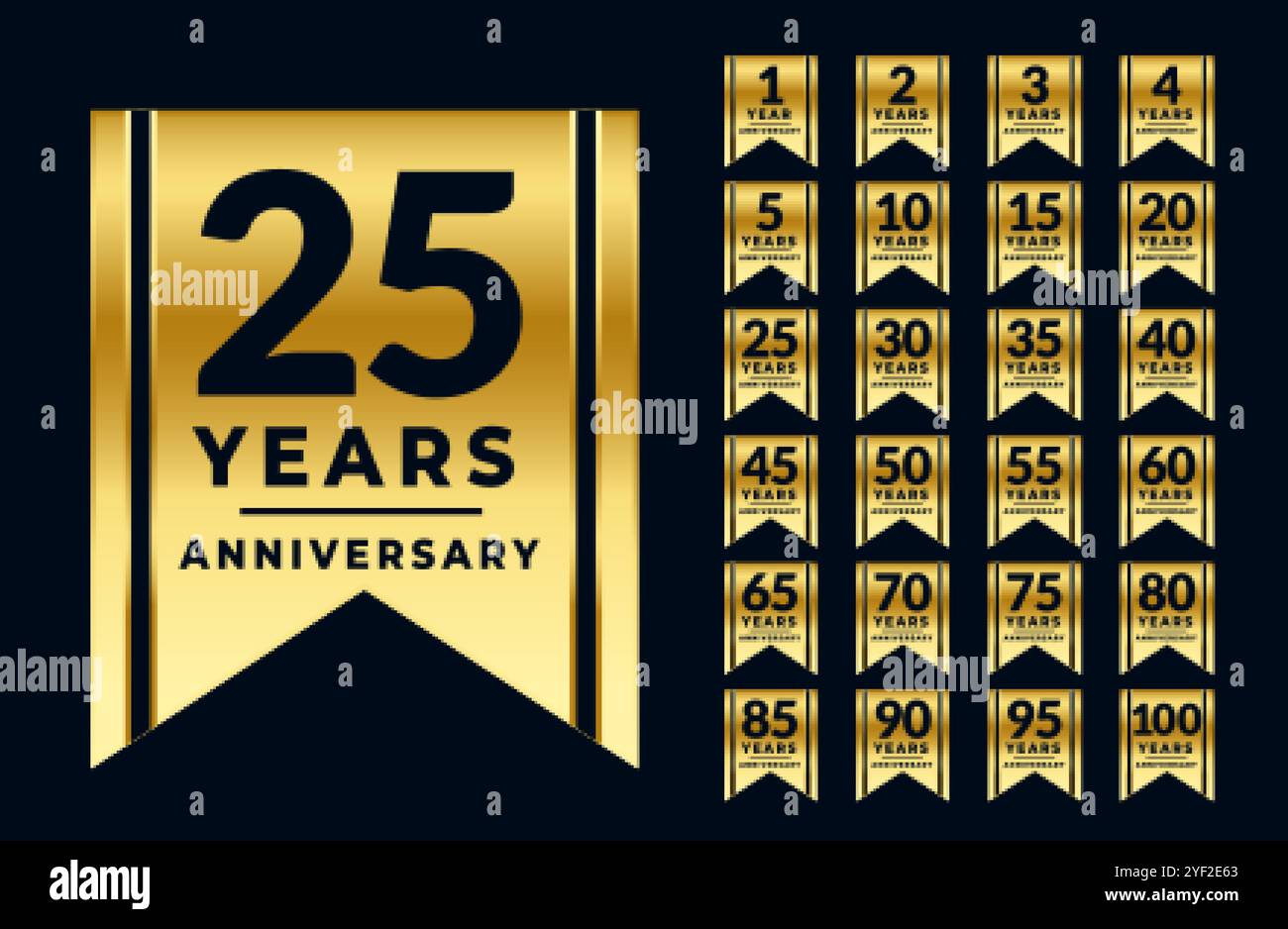 ribbon style anniversary golden labels or emblems set Stock Vector ...