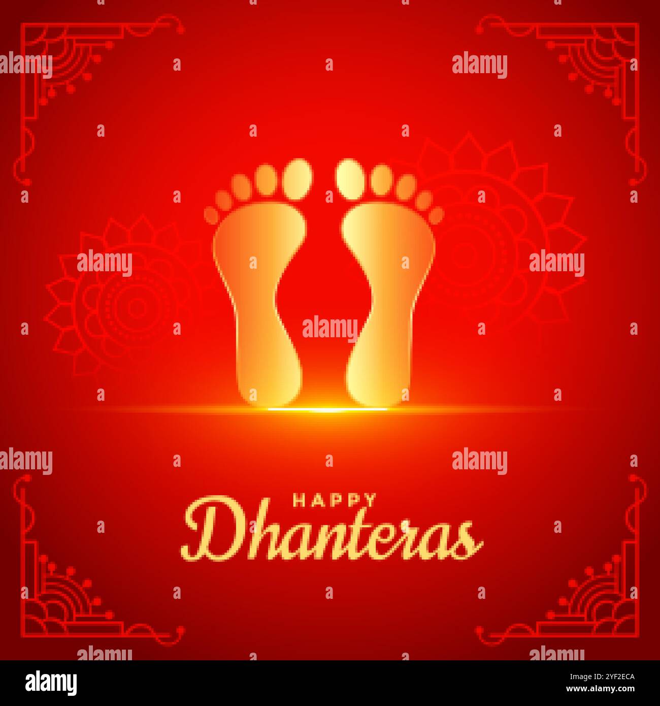 happy dhanteras red background with golden god feet foot print Stock ...